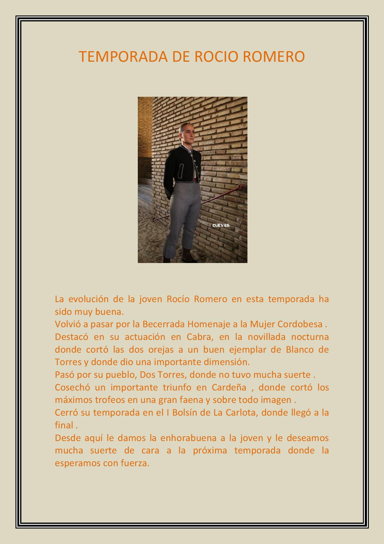 Temporada de Rocío Romero – Los Sabios del Toreo