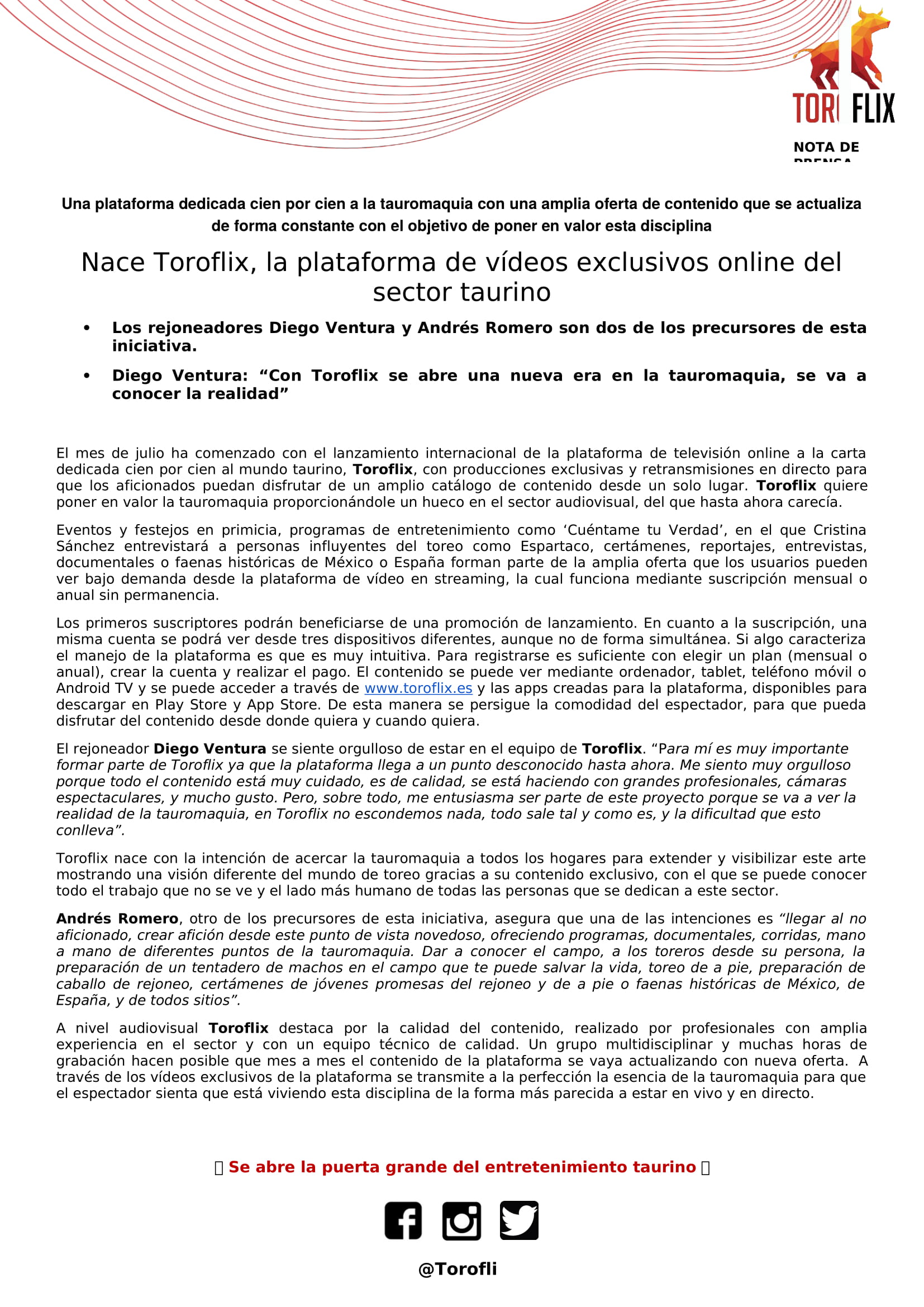 Nace Toroflix, la plataforma de vídeos exclusivos online del sector taurino – Para + info haz ...