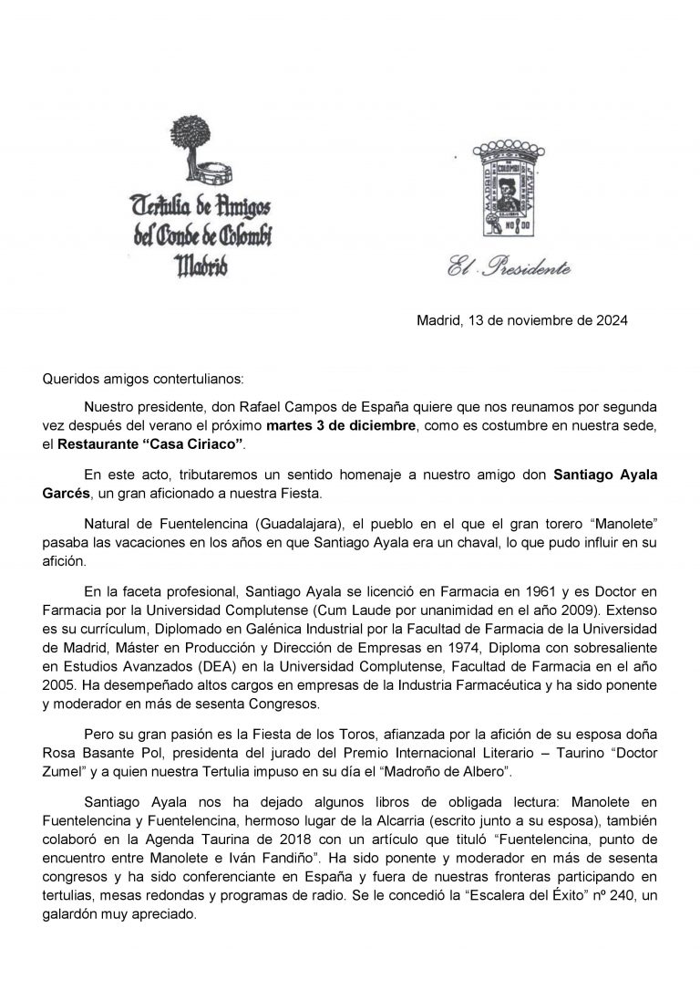 Tertulia Amigos del Conde de Colombí rendirá un homenaje a Don Santiago ...