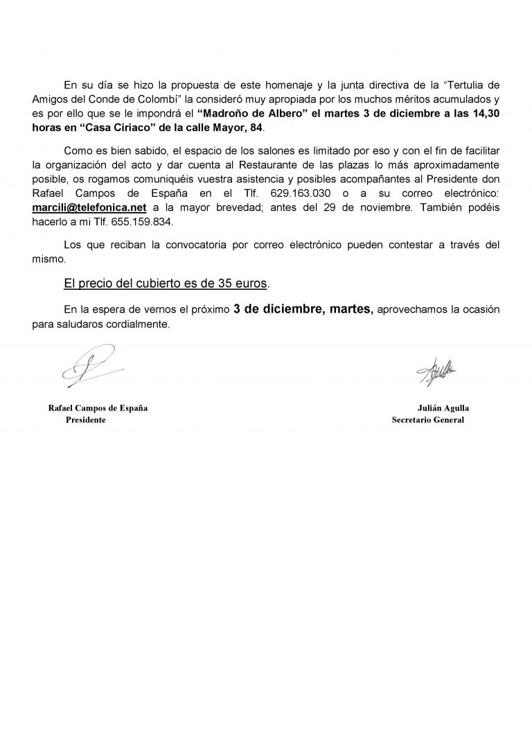 Tertulia Amigos del Conde de Colombí rendirá un homenaje a Don Santiago ...